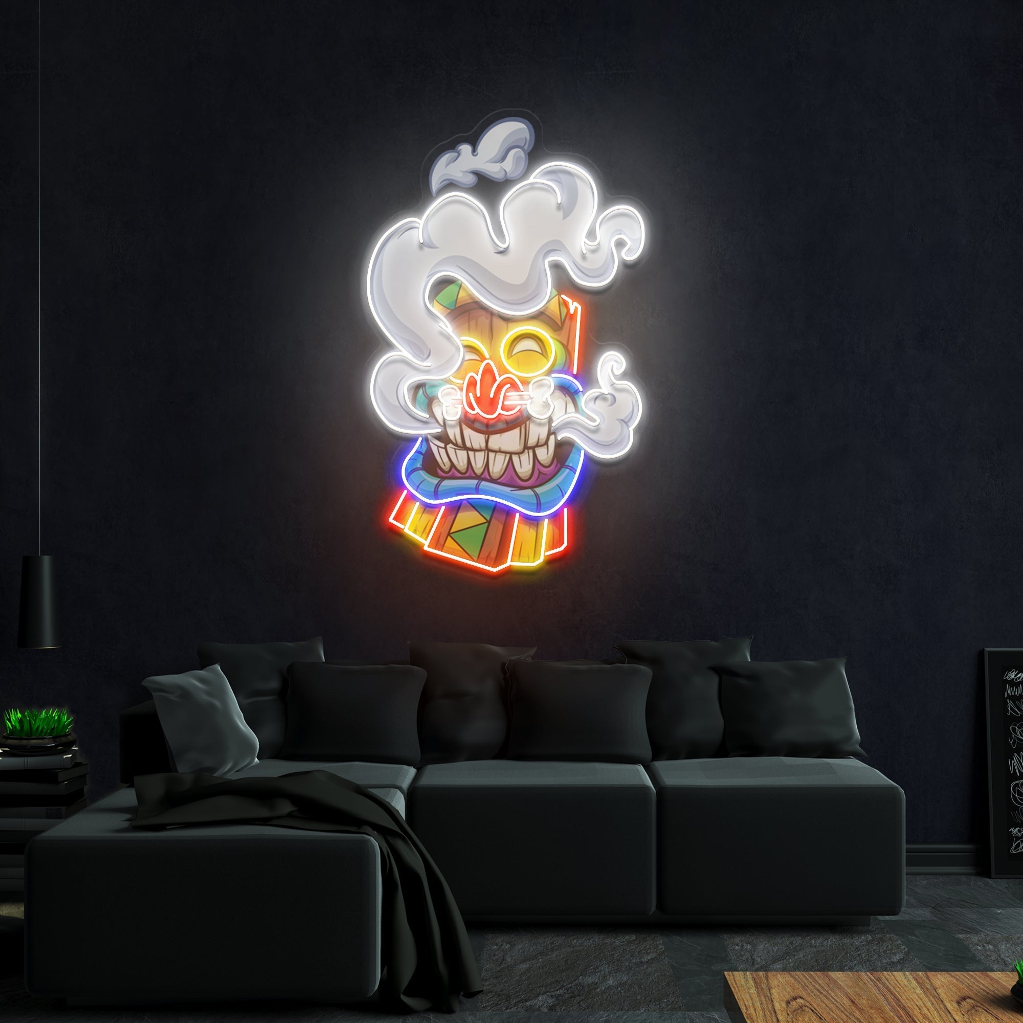 Cartoon Happy Smoking Tiki Mask Artwork Led Neon Sign Light – Orant Signs